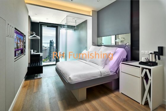 Fashion design of Hotel guestroom furniture by Laminate board fixture for cabinets and Leather upholstered headboard bed supplier