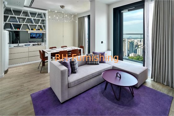 Fashion design of Hotel guestroom furniture by Laminate board fixture for cabinets and Leather upholstered headboard bed supplier