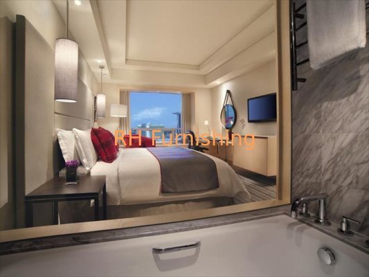 Laminated furniture for whole house interior fixture hotel bedroom furniture of bed headboard and TV unit table supplier