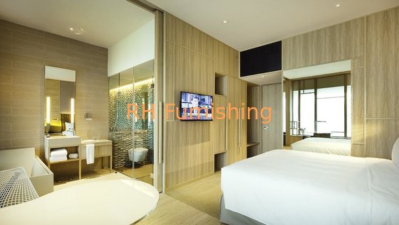 Fabric headboard bed with Laminate furniture desk table with wardrobe cabinets supplier