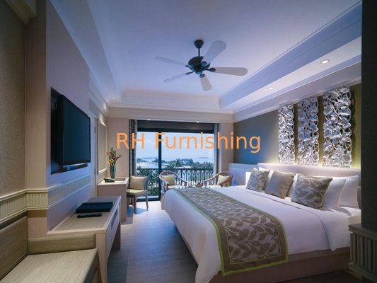 New design of hotel guest room furniture Oak wood laminate table and luggage cabinet with Leather double bed supplier