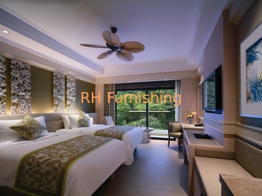 New design of hotel guest room furniture Oak wood laminate table and luggage cabinet with Leather double bed supplier