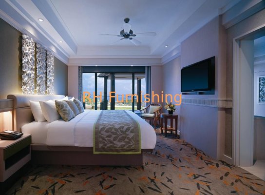 New design of hotel guest room furniture Oak wood laminate table and luggage cabinet with Leather double bed supplier