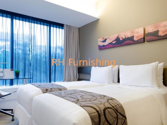Oak laminate wood furniture for Hotel bedroom set by Writing desk in stainless steel legs with Wardrobe clost cabinets supplier