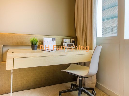 Oak laminate wood furniture for Hotel bedroom set by Writing desk in stainless steel legs with Wardrobe clost cabinets supplier