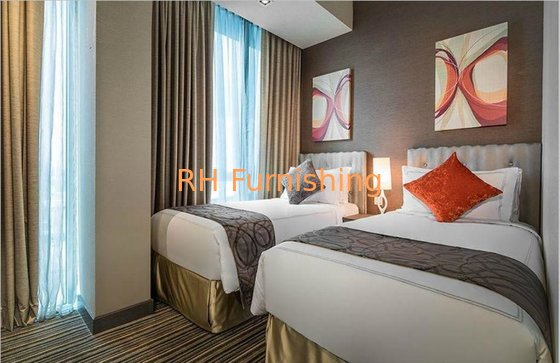 Hotel style apartment interior design of Laminated furniture for Wall mounted cabinet and Upholstered headboard bed supplier