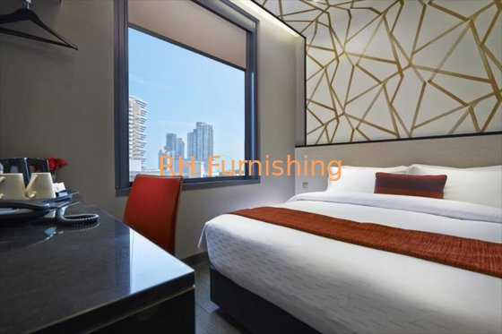 Hotel furniture for sale by melamine laminate board wall panel and bed headboard with TV cabinet tables supplier