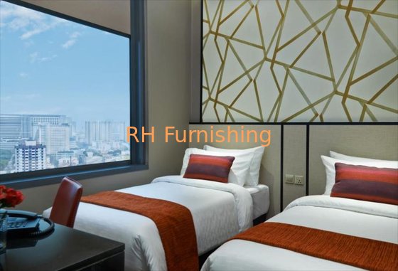 Hotel furniture for sale by melamine laminate board wall panel and bed headboard with TV cabinet tables supplier
