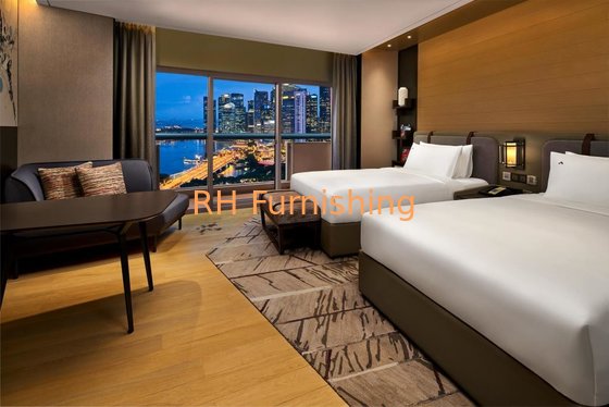 Light luxury upholstery furniture design for Hotel guset room interior fixture and HPL Laminate board table with cabinet supplier
