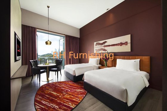 Hotel style apartment furniture Leather upholstered headboard king size bed and HPL desk with TV tables supplier