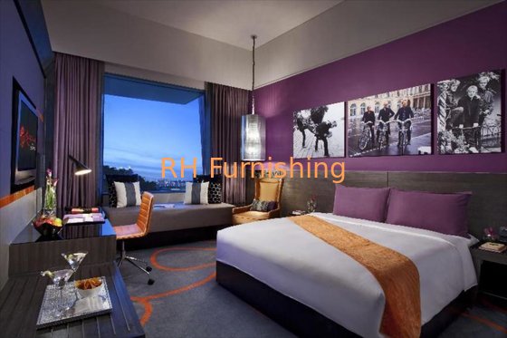 Hotel style apartment furniture Leather upholstered headboard king size bed and HPL desk with TV tables supplier