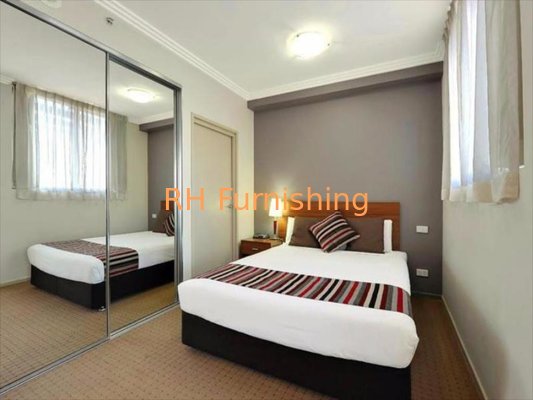 Hotel Standard Studio room furniture of Laminate wood made panel bedroom sets with Leisure sofa and TV tables supplier