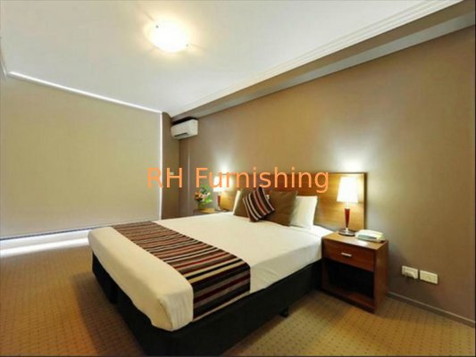 Hotel Standard Studio room furniture of Laminate wood made panel bedroom sets with Leisure sofa and TV tables supplier