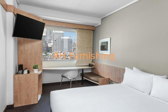 Budget hotel laminate fixture for king size bed with Wardrobe closet and Cupboard cabinets supplier