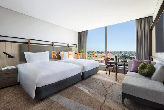 Kampong Thom hotel furniture factory made light luxury hotel guestroom furniture used Leather bed with nordic chairs supplier