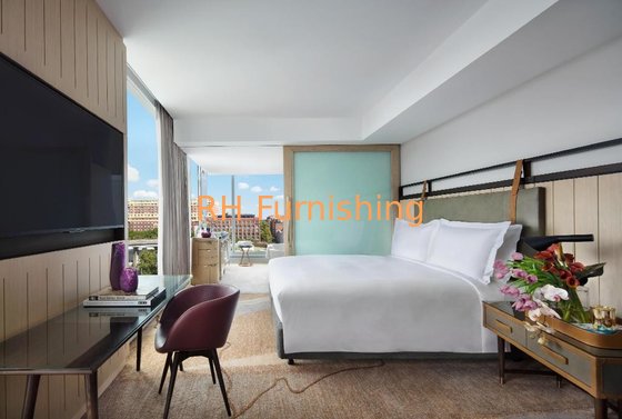 Kampong Thom hotel furniture factory made light luxury hotel guestroom furniture used Leather bed with nordic chairs supplier