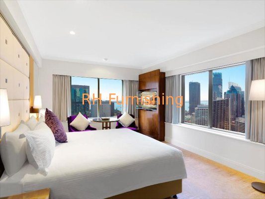 Kampong Chhnang Wood furniture for Hotel interior guestroom furniture of Upholstered headboard bed with TV wall cabinets supplier