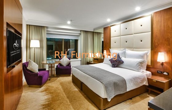 Kampong Chhnang Wood furniture for Hotel interior guestroom furniture of Upholstered headboard bed with TV wall cabinets supplier
