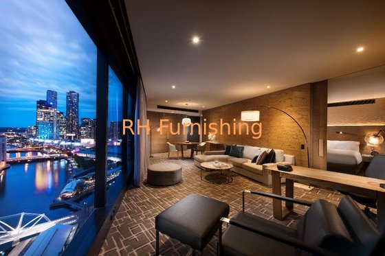 Krong Kep hotel guestroom used furniture double bed with Tv cabinet and Living room Fabric upholstery sofa set supplier