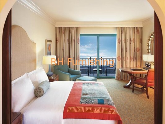 PHNOM PENH Luxury hotel bedroom furniture made by Leather upholstery headboard with bed and Wood TV table combined desk supplier