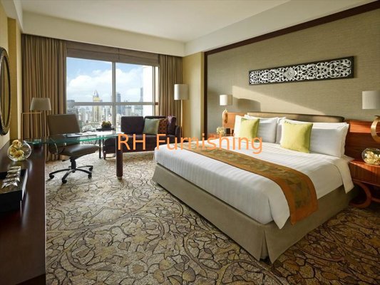 Preah Vihear furniture factory for Hotel rooms made Leather headboard bed and Wood table desk with Chairs supplier