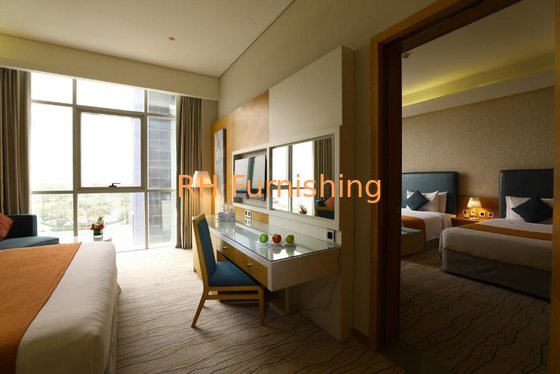 Prey Veng Province furniture supplier for Hotel room furniture hotel bed with wood tables and hotel sofa set supplier