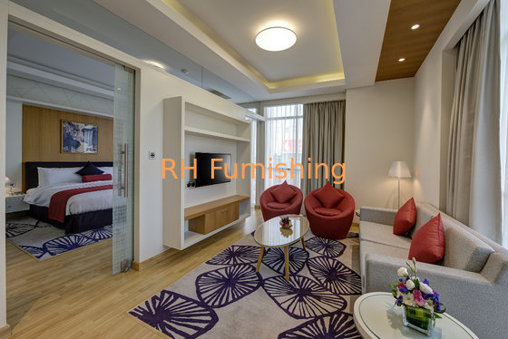 Prey Veng Province furniture supplier for Hotel room furniture hotel bed with wood tables and hotel sofa set supplier