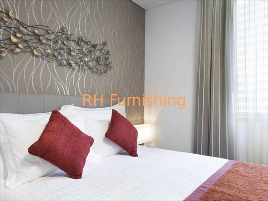 Takeo furniture factory do hotel bedroom furniture fabric bed with wood headboard and Lounge chairs supplier