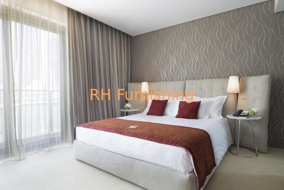 Takeo furniture factory do hotel bedroom furniture fabric bed with wood headboard and Lounge chairs supplier