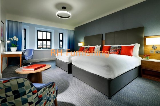 Singapore hotel interior design of Guestroom furiture Laminate wood bunk bed with fabric headboard and Drawer of chest supplier