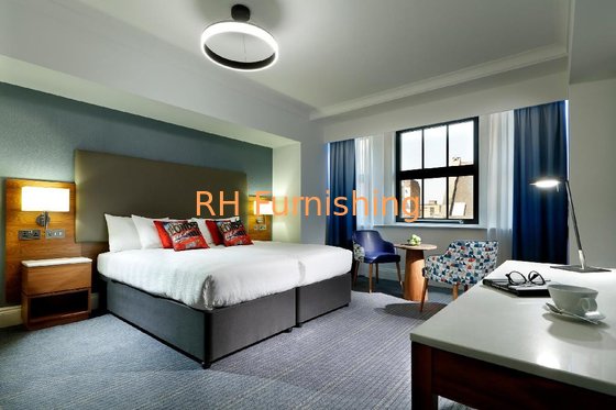 Singapore hotel interior design of Guestroom furiture Laminate wood bunk bed with fabric headboard and Drawer of chest supplier