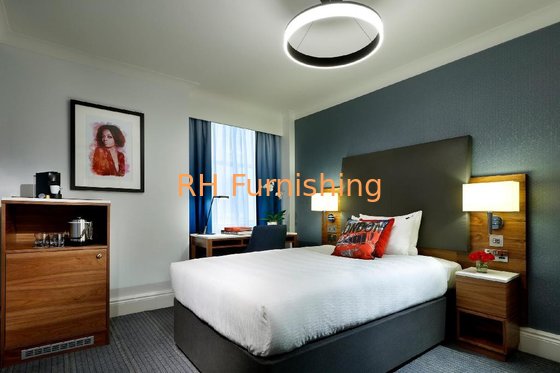 Singapore hotel interior design of Guestroom furiture Laminate wood bunk bed with fabric headboard and Drawer of chest supplier