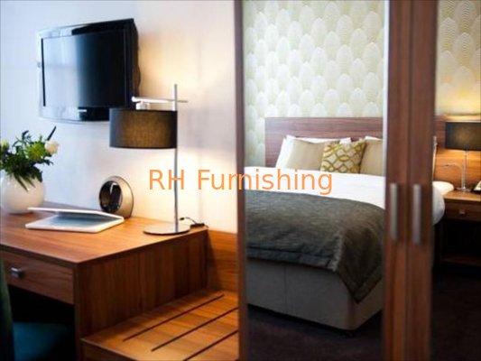 Hotel room furniture manufactuer for Singapore hotel interior designer made HPL laminate wood bed with Dresser tables supplier