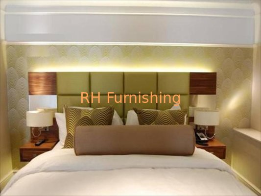 Hotel room furniture manufactuer for Singapore hotel interior designer made HPL laminate wood bed with Dresser tables supplier
