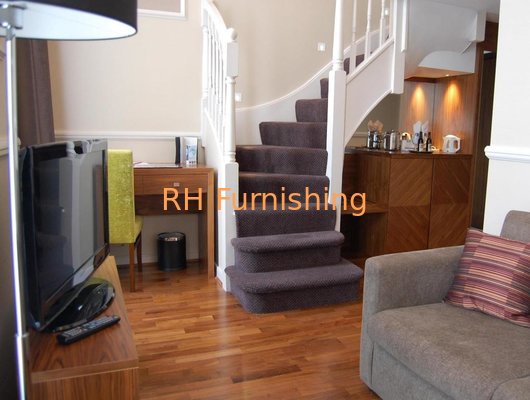 Hotel room furniture manufactuer for Singapore hotel interior designer made HPL laminate wood bed with Dresser tables supplier