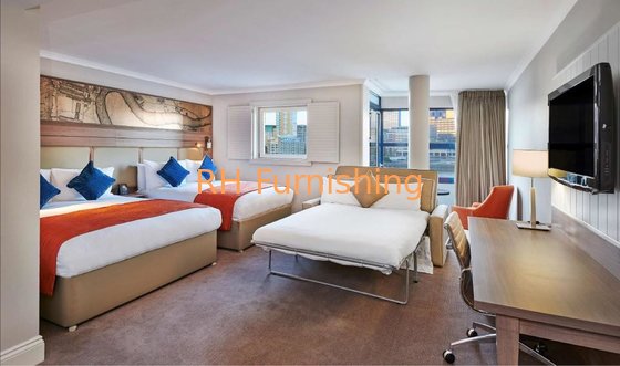 Malaysia Hotel furniture supplier from china for Hotel room interior design of Upholstered headboard bed with cabinet supplier