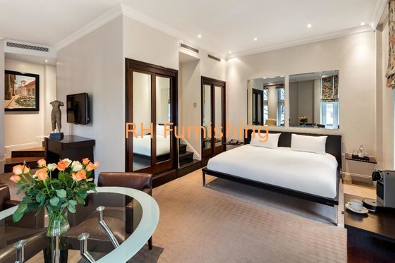 Johor Interior design for hotel furniture by Mahogany wood bed with Combined desk table with TV cabinets supplier