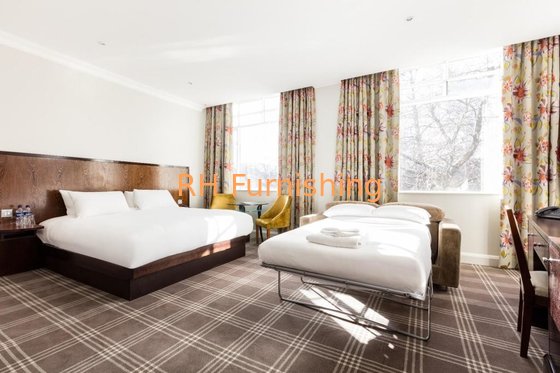 Johor Interior design for hotel furniture by Mahogany wood bed with Combined desk table with TV cabinets supplier