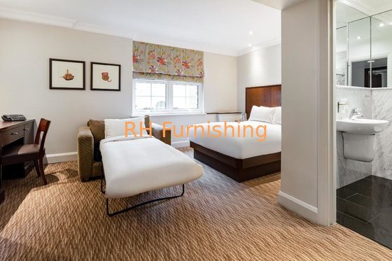 Johor Interior design for hotel furniture by Mahogany wood bed with Combined desk table with TV cabinets supplier
