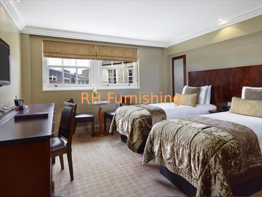 Johor Interior design for hotel furniture by Mahogany wood bed with Combined desk table with TV cabinets supplier