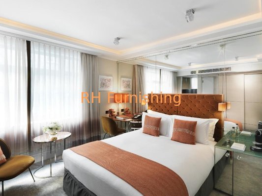 Negeri Kedah hotel furniture supplier made Guestroom bedroom sets by Fabric bed and Stainless steel with wood desk table supplier
