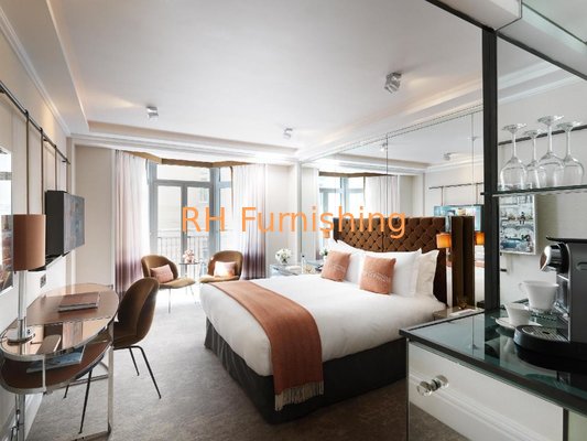 Negeri Kedah hotel furniture supplier made Guestroom bedroom sets by Fabric bed and Stainless steel with wood desk table supplier