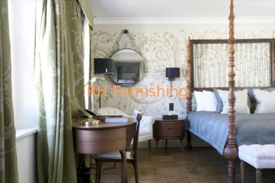 Negeri Selangor luxury hotel inner furniture American style wood Bed with fabric bench and desk table chairs supplier