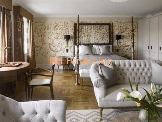 Negeri Selangor luxury hotel inner furniture American style wood Bed with fabric bench and desk table chairs supplier