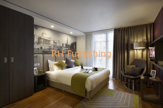 Negeri Sarawak hotel style apartment interior furniture by Laminate wood bed with Wardrobe cabinet and Leather sofa supplier