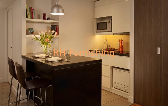 Negeri Sarawak hotel style apartment interior furniture by Laminate wood bed with Wardrobe cabinet and Leather sofa supplier
