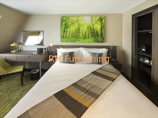 Putrajaya modern hotel fashion furniture bedroom sets used HPL laminate bed with desk table and in wall wardrobe cabinet supplier