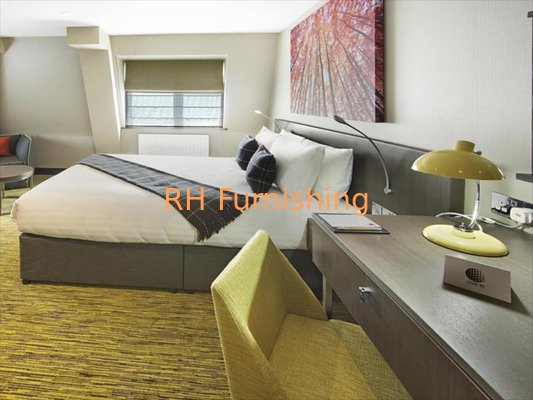 Putrajaya modern hotel fashion furniture bedroom sets used HPL laminate bed with desk table and in wall wardrobe cabinet supplier