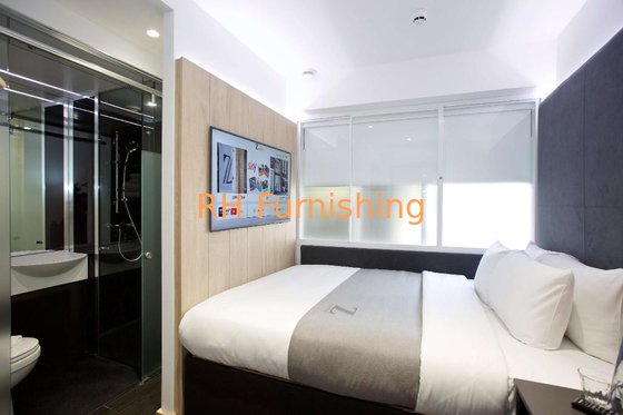 Bangkok hotel style apartment saving space furniture by Laminated wall panel Bed headboard with writing desk and Wardrob supplier