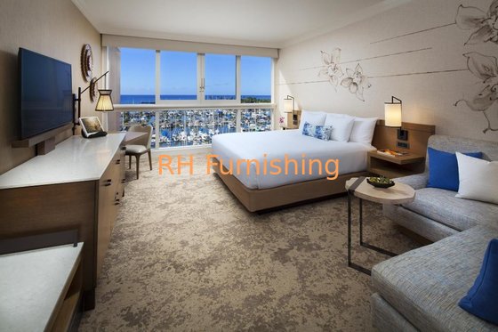 Phuket travel hotel new furinture supplier from China for Bedroom set by wood bed with table desk and fabric sofa chair supplier